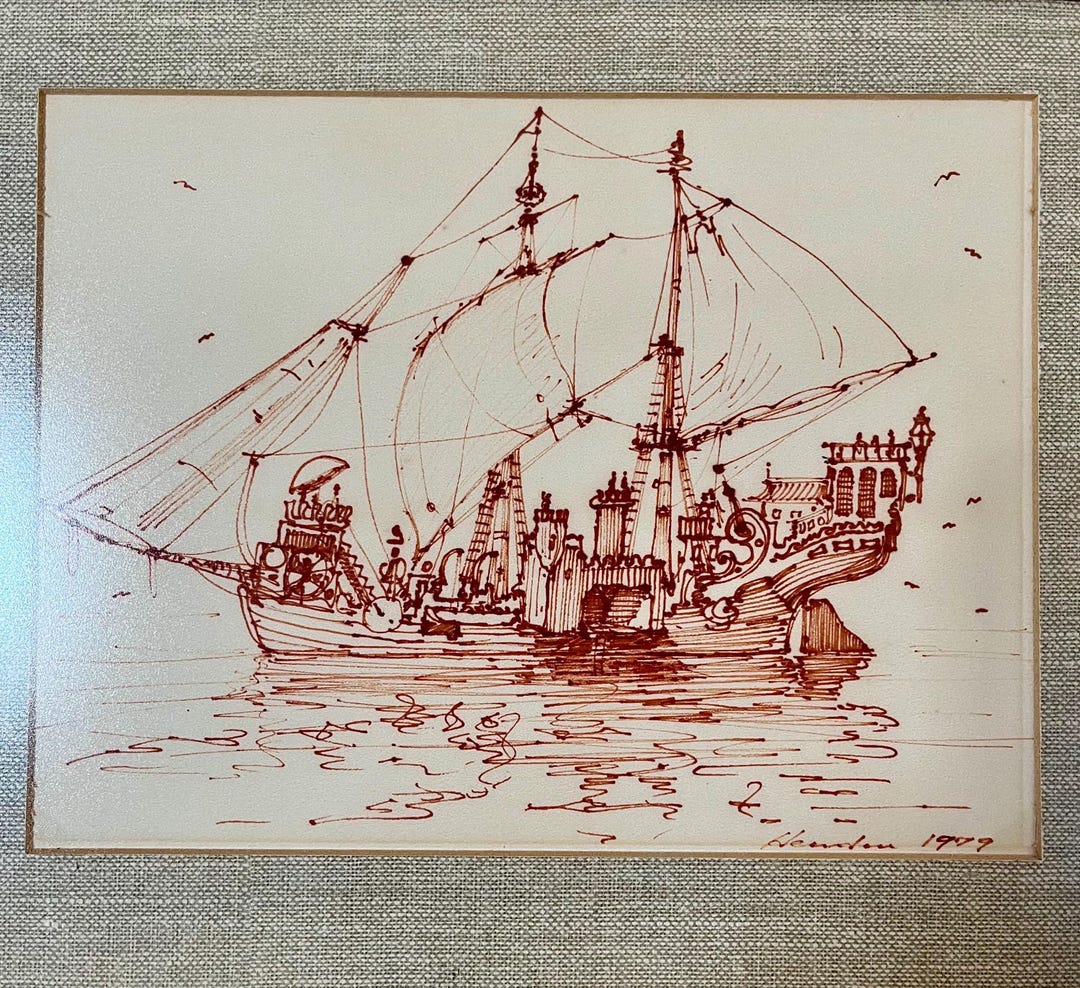 Pen and Ink Ship Drawing by Robert Herndon - Etsy