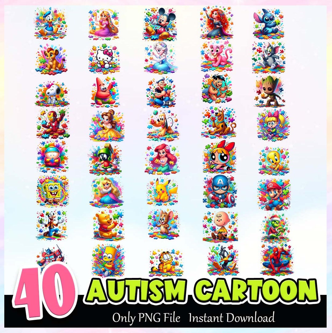 40 Autism Awareness Cartoon Png Bundle, Autism Puzzle Png, Character ...