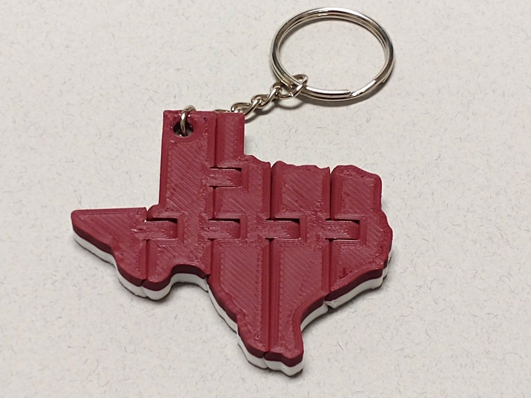 Flexible 3D Printed Texas Keychain in Texas A&M Aggie (TAMU), 2 Color ...