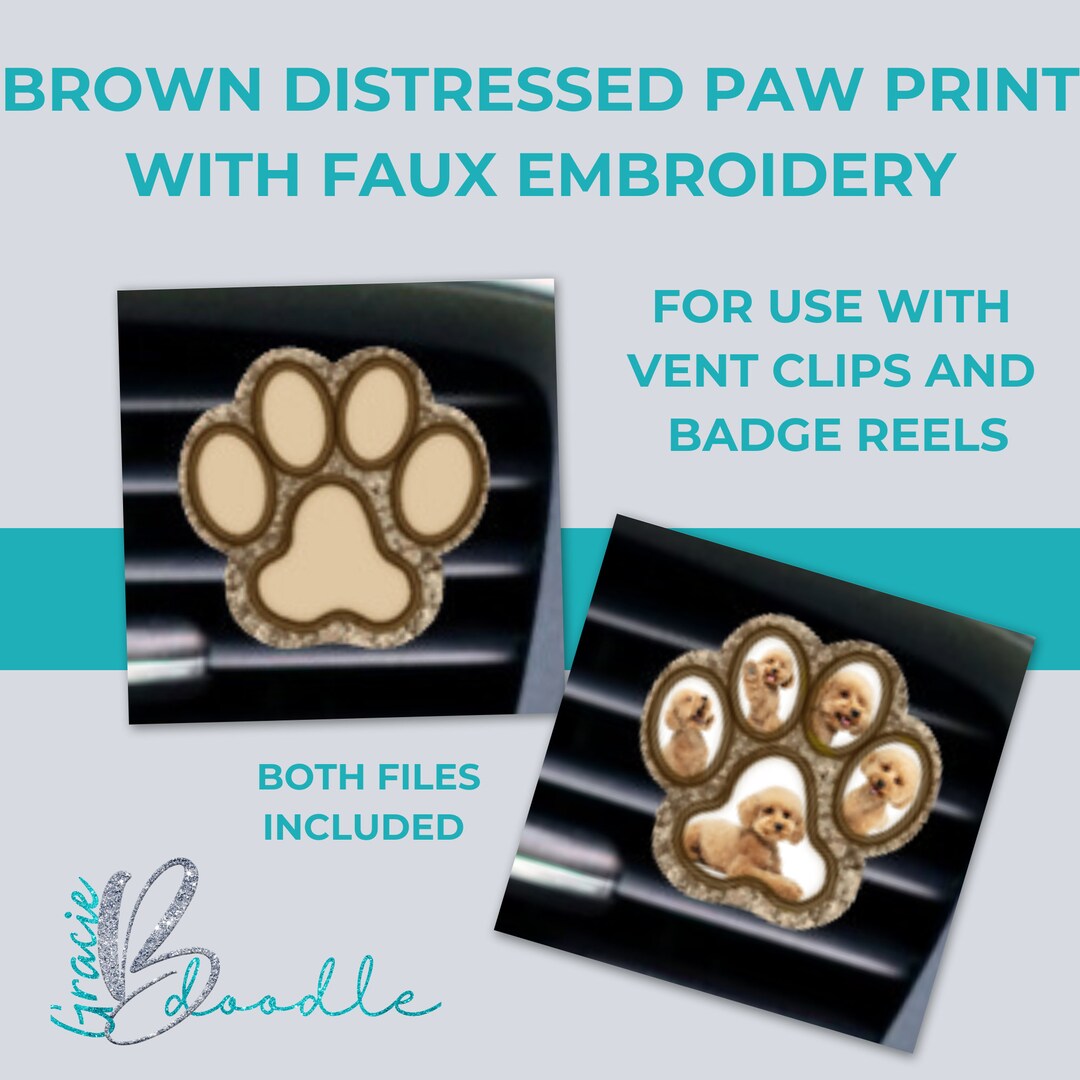 Paw Print Vent Clips & Badge Reels Paw Print Faux Embr 2 Files Included ...