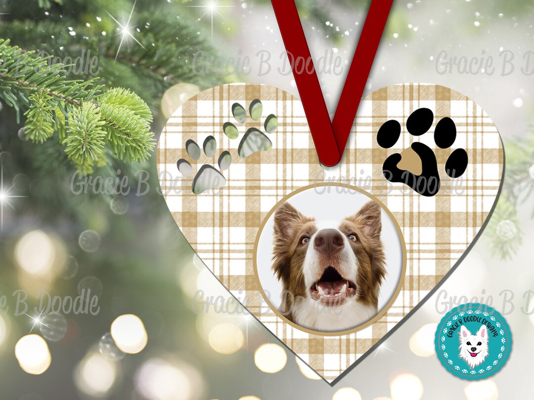 Gold Plaid With Paw Theme Sublimation Template for Heart Ornament With ...