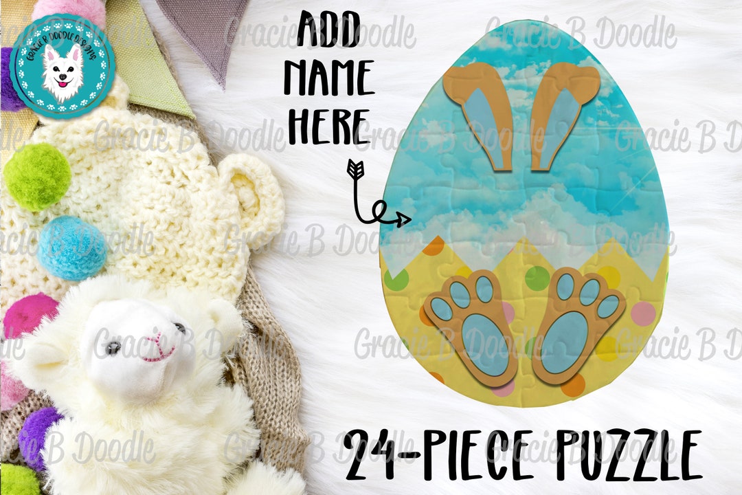 Easter Egg Puzzle: Blue Bunny Design, Personalized Name (digital ...