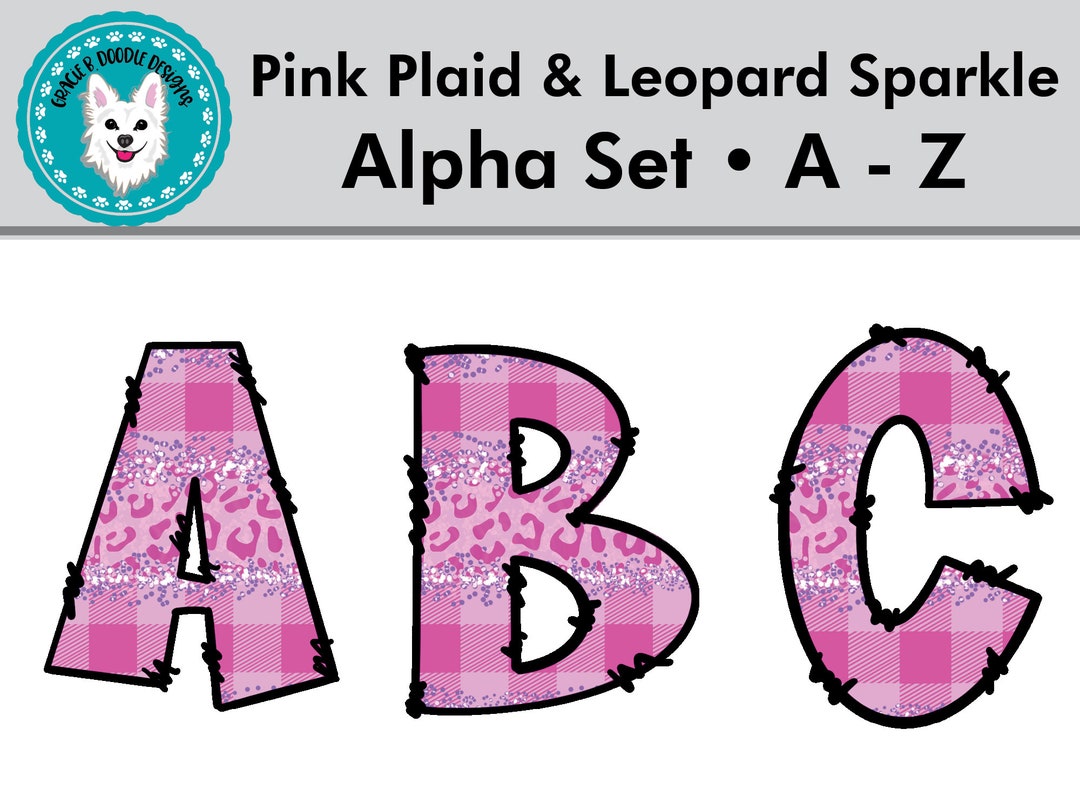 Digital Alphas Sparkle Pink Plaid and Leopard Digital - Etsy