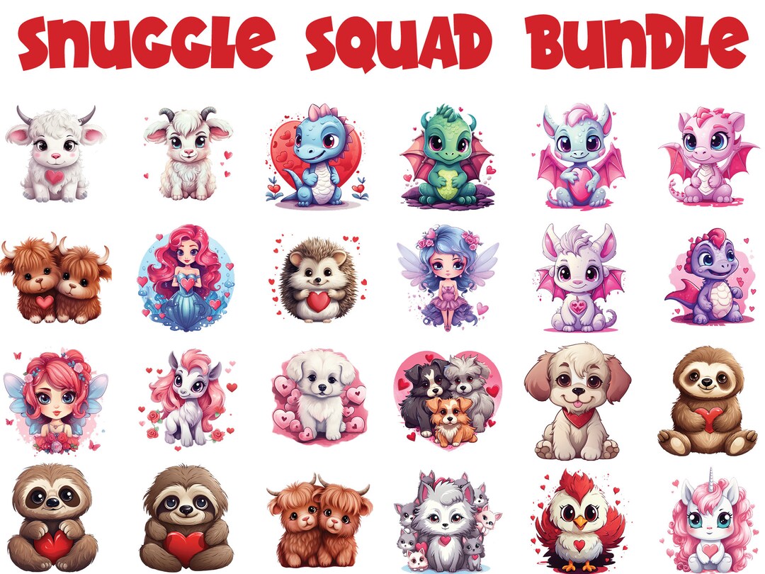 Snuggle Squad Bundle 24 Adorable Animals/characters Digital Elements ...