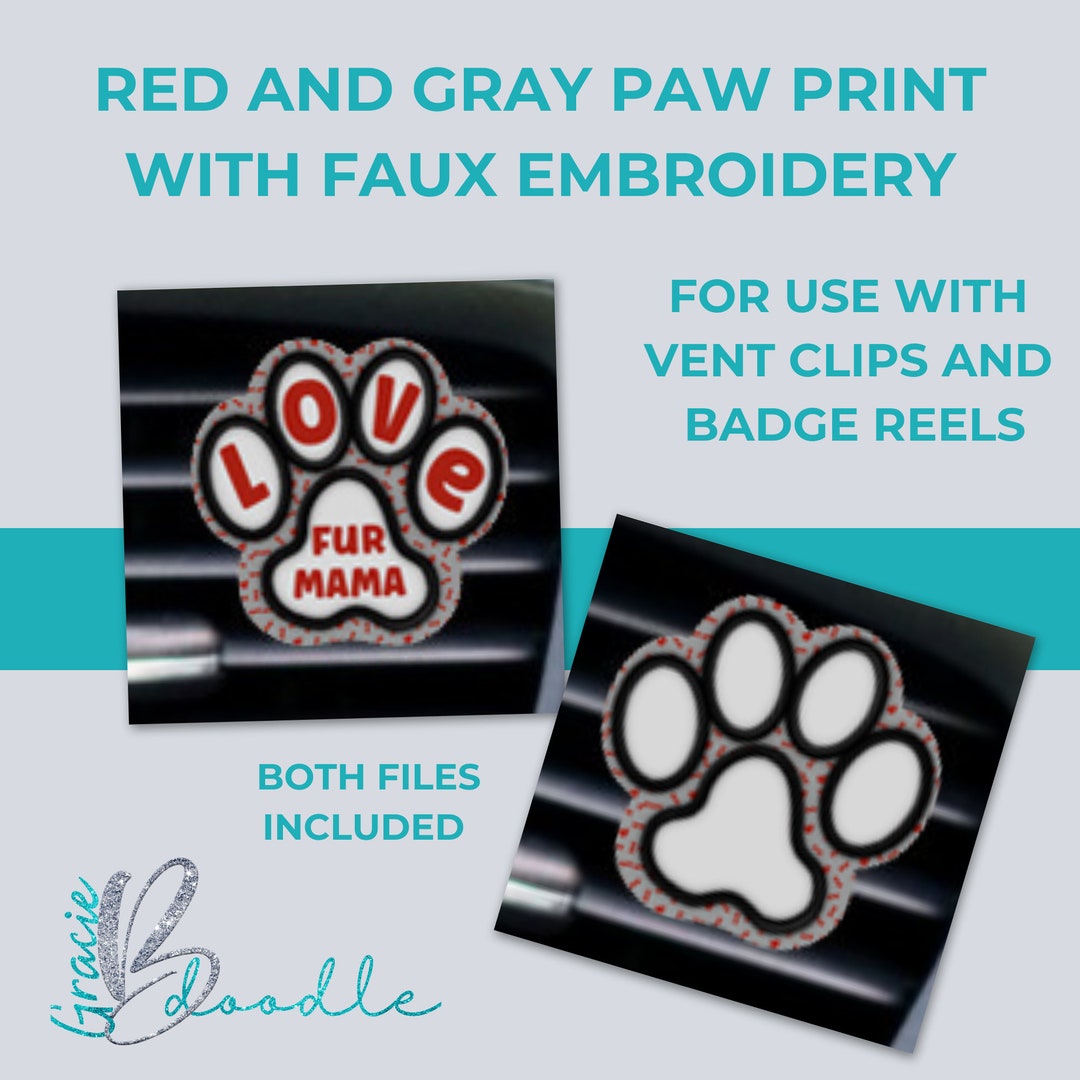 Paw Print Vent Clip & Badge Reel Design: Faux Embroidery (digital ...