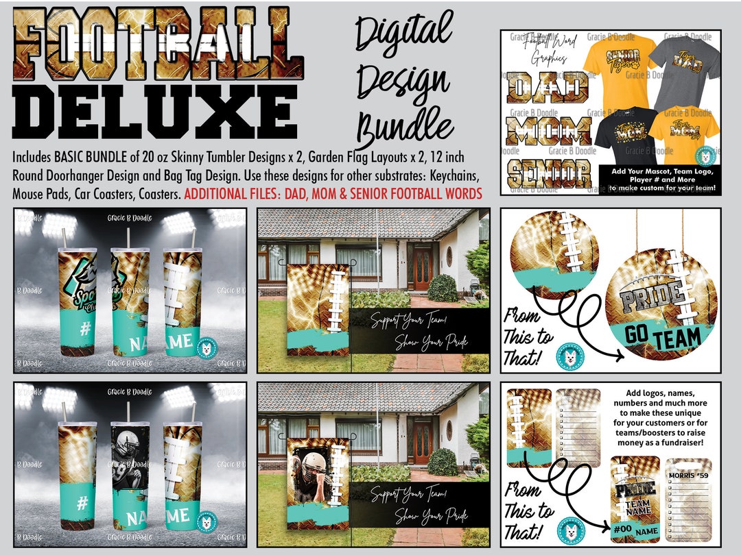 Aqua Football Sublimation Design Bundle: Tumblers, Flags, Keychain ...