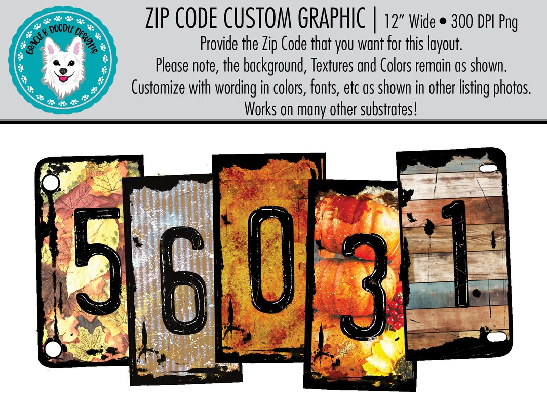 Fall Zip Code License Plate Art: Custom Digital Download - Etsy