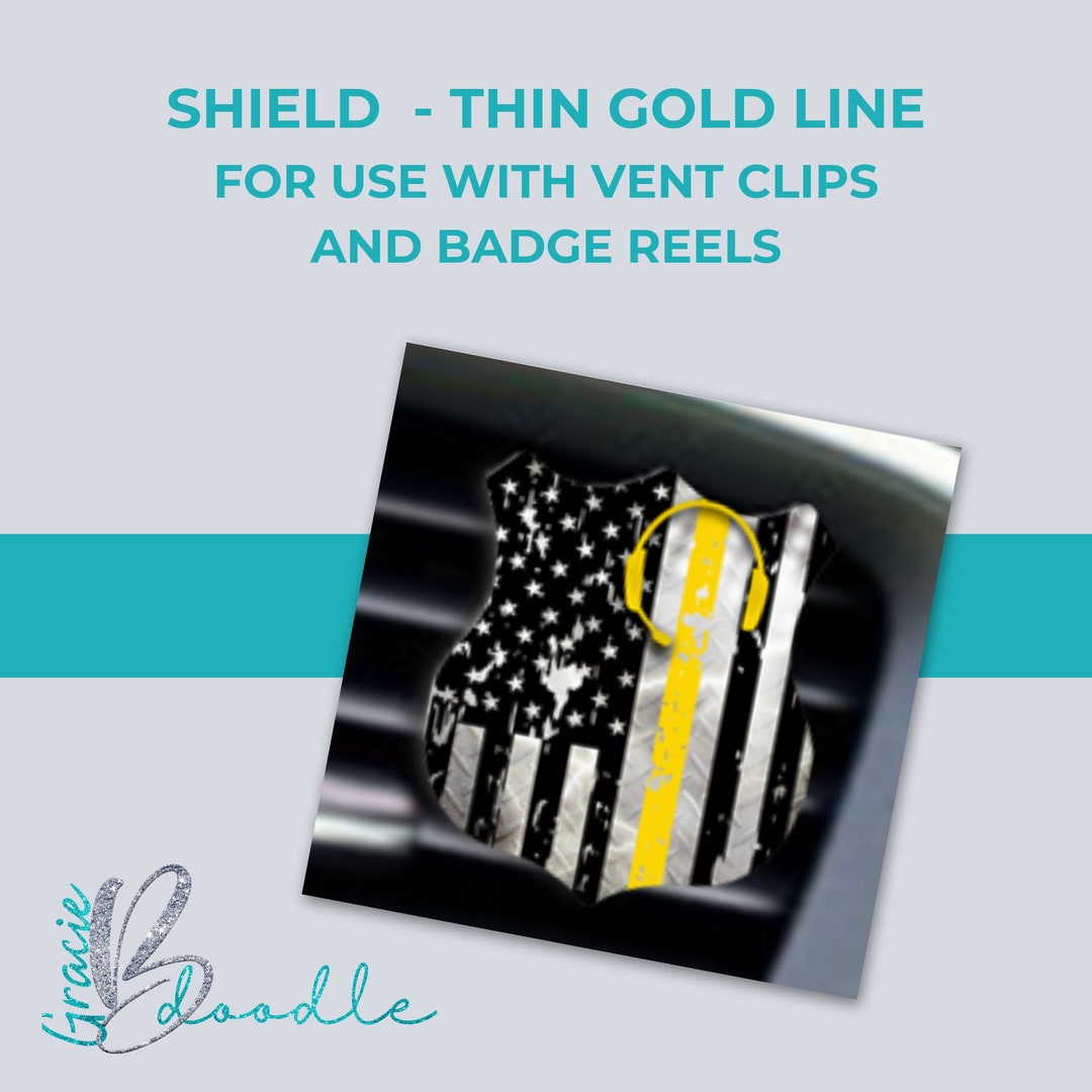 Thin Gold Line Shield for Vent Clips & Badge Reels Grunge Flag With ...