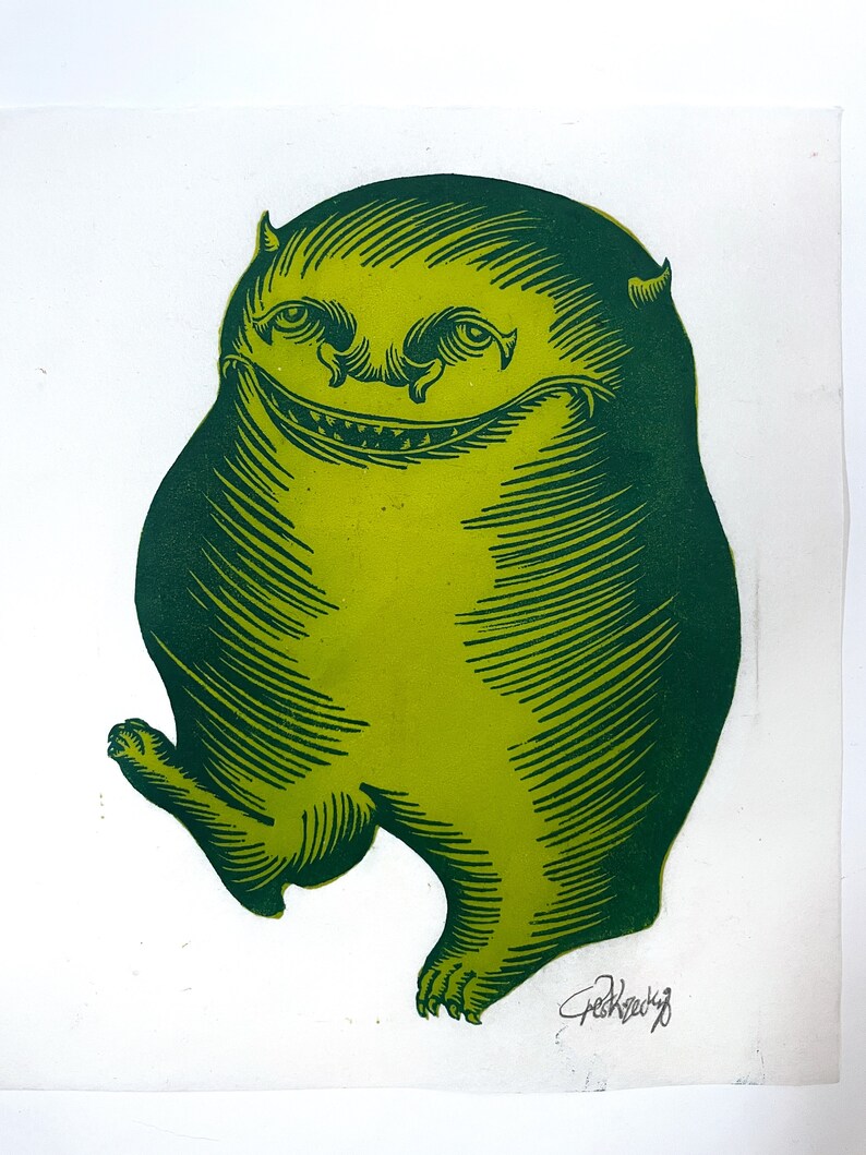 Monster Woodcut Print - Etsy
