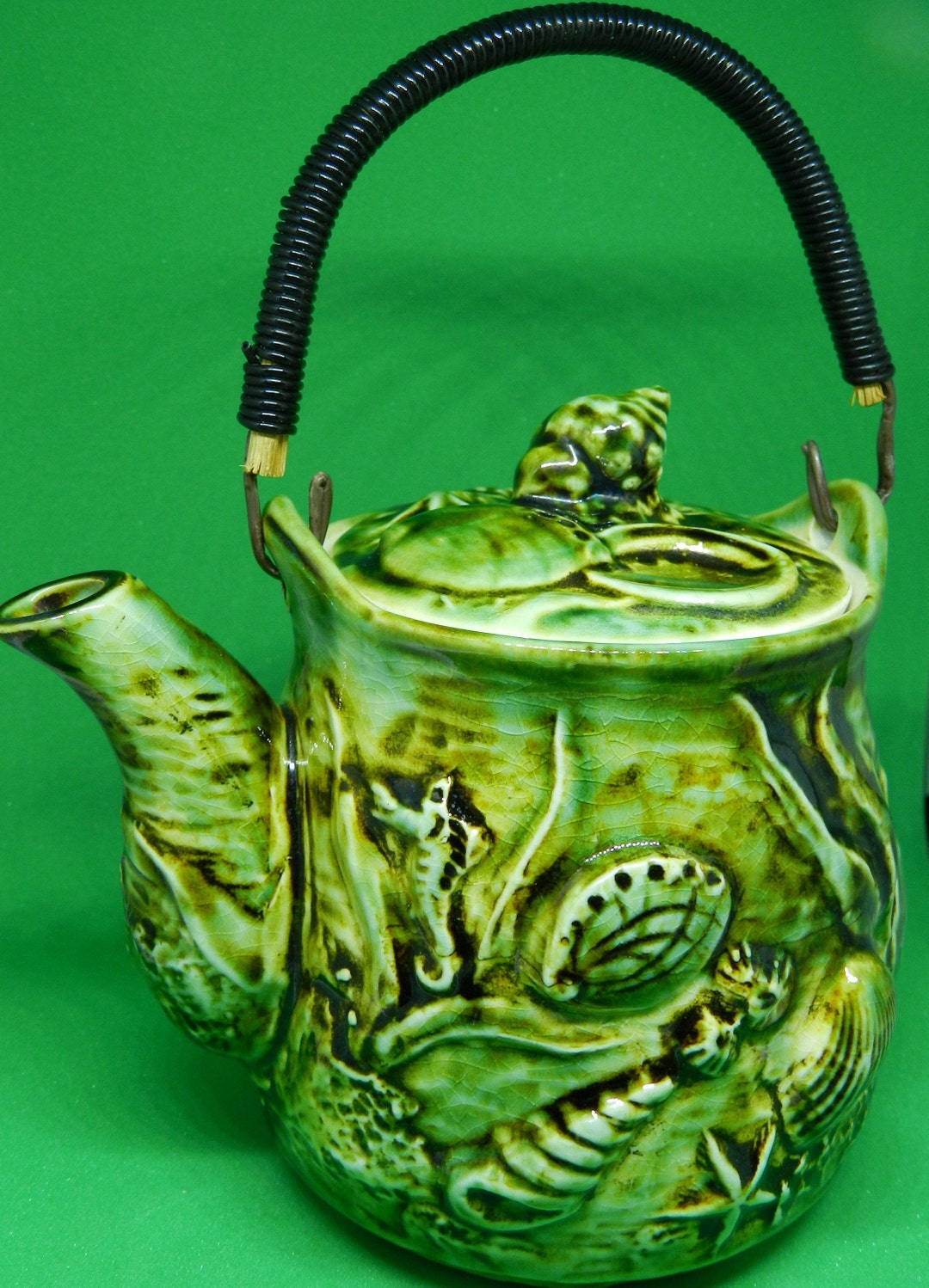 Green Majolica 70s Sea Life Decor Teapot - Etsy