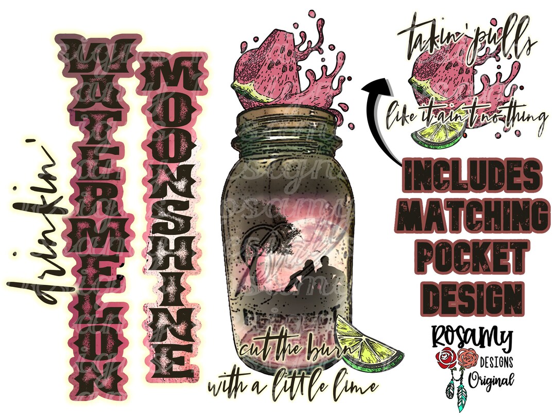 Watermelon Moonshine PNG, 2 Designs, Pocket Design, Sublimation, Design ...