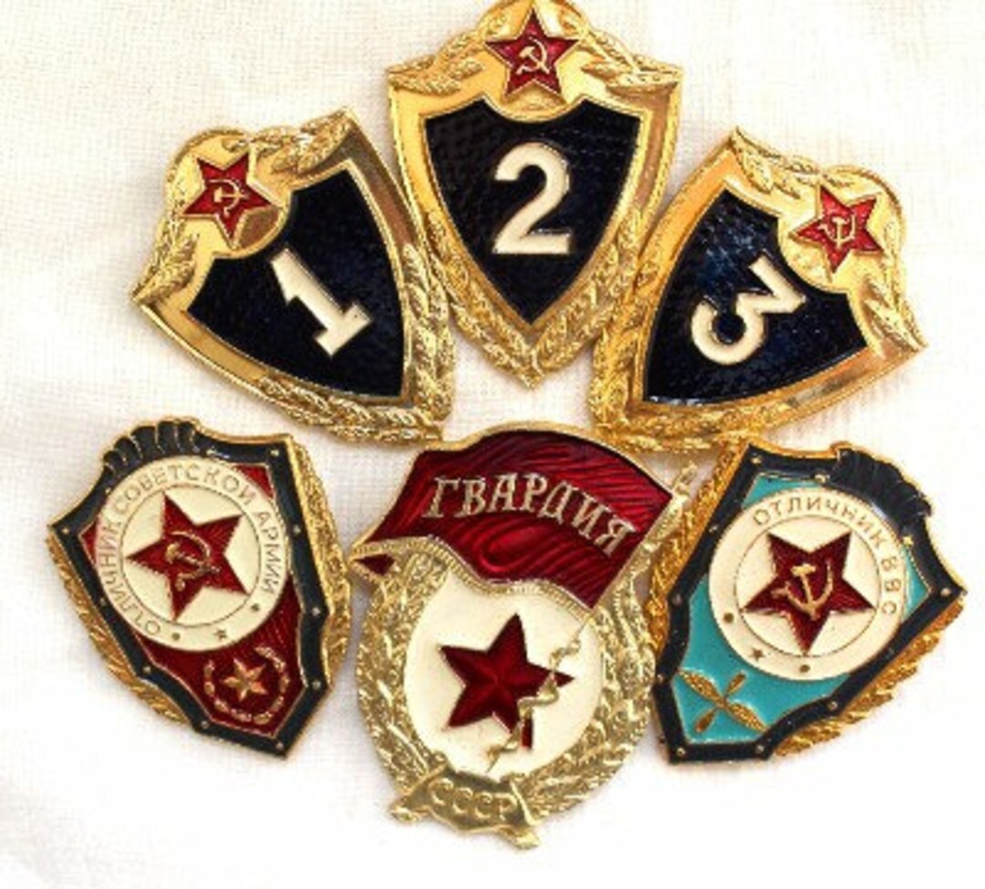 Vintage 1980 Soviet USSR ORIGINAL 6 Military Pins Cold War Era Badge of ...