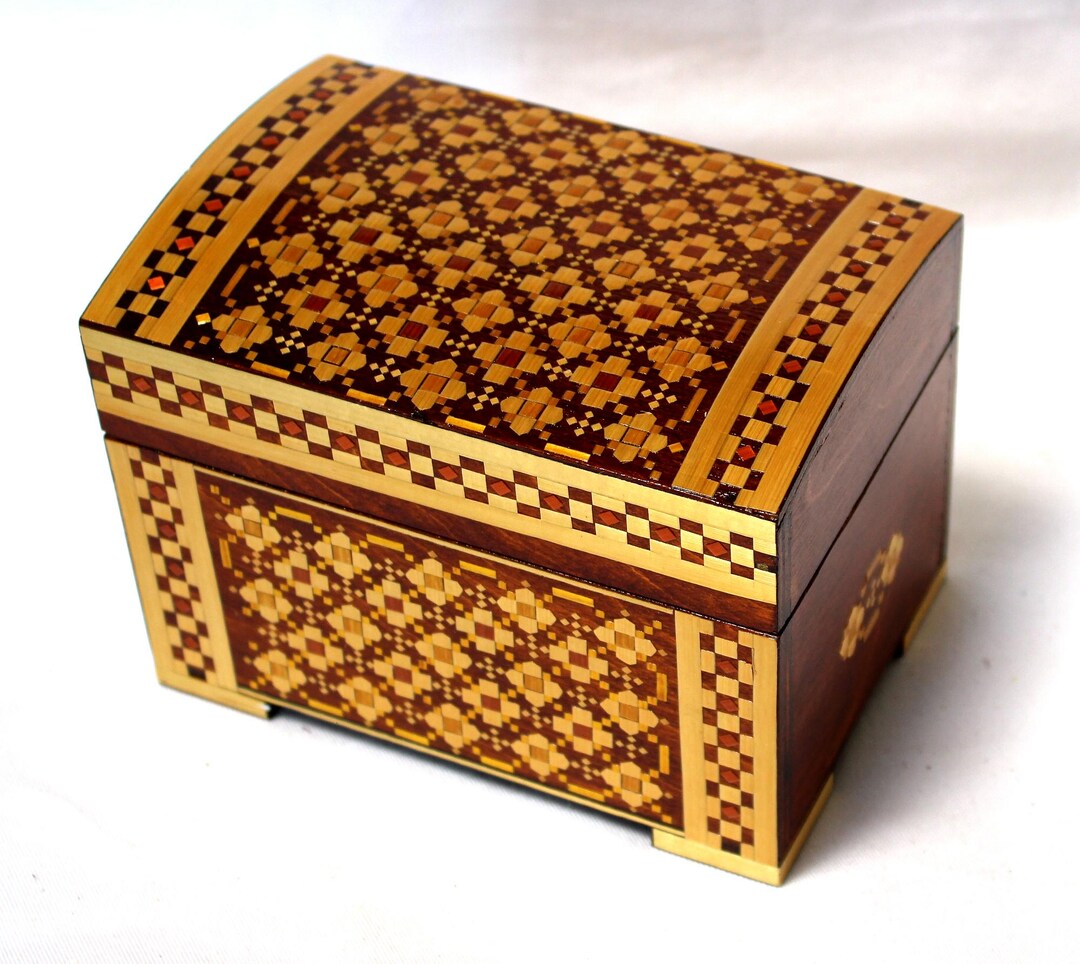 Vintage Design #33 Handmade Wood Straw Inlay Unique Chest Box Hinged ...