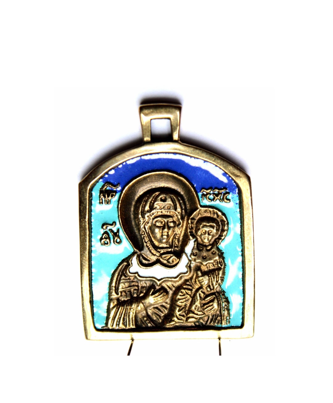 Vintage Russian Orthodox Solid Brass With Baked Enamel Icon-pendant ...