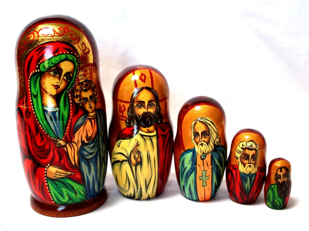 Vintage Religious Russian Nesting Doll – Hand-painted Matrioshka, 5 ...