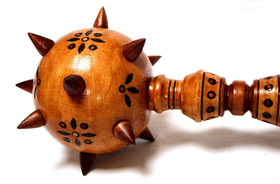 Vintage Ukrainian Hardwood Handmade Decorative Mace Bulava With Carving ...