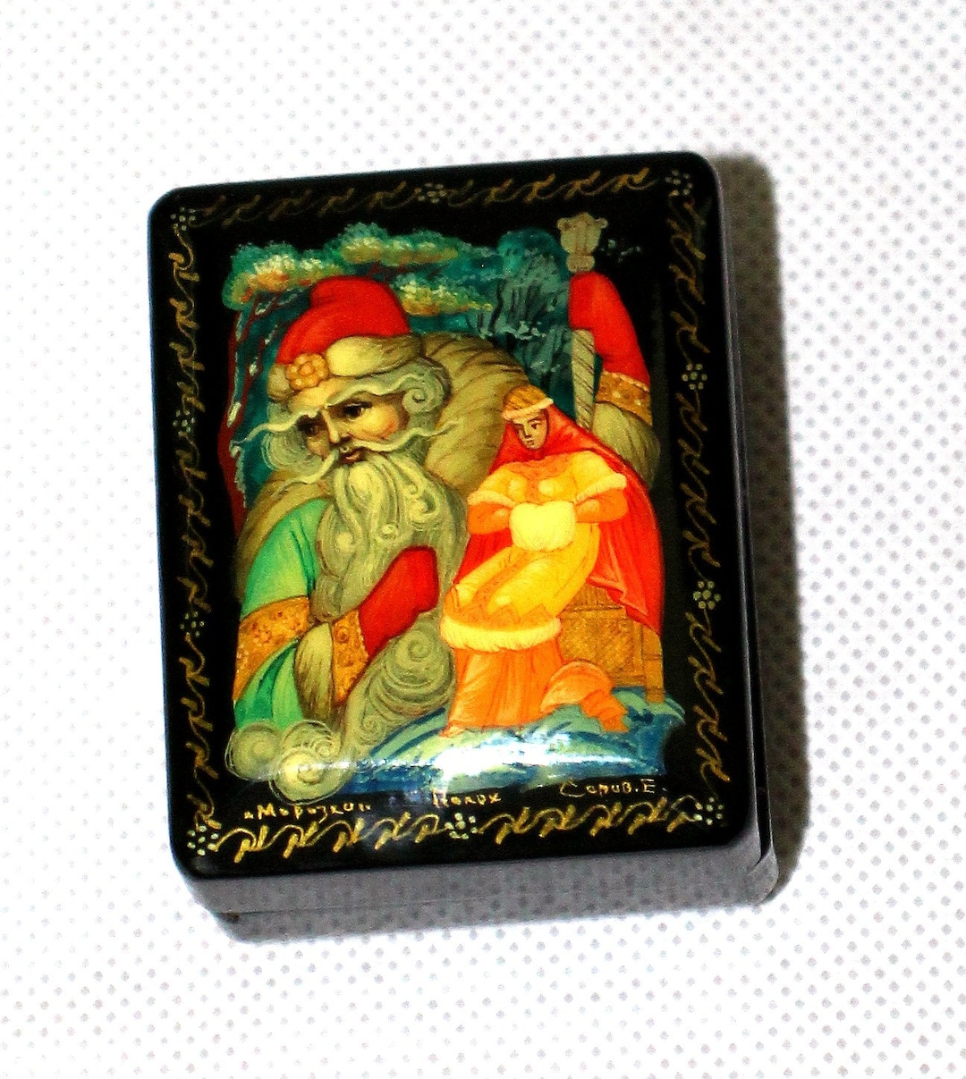Vintage Palekh Lacquer Box: Hand-painted "morozko" Fairy Tale, Signed ...
