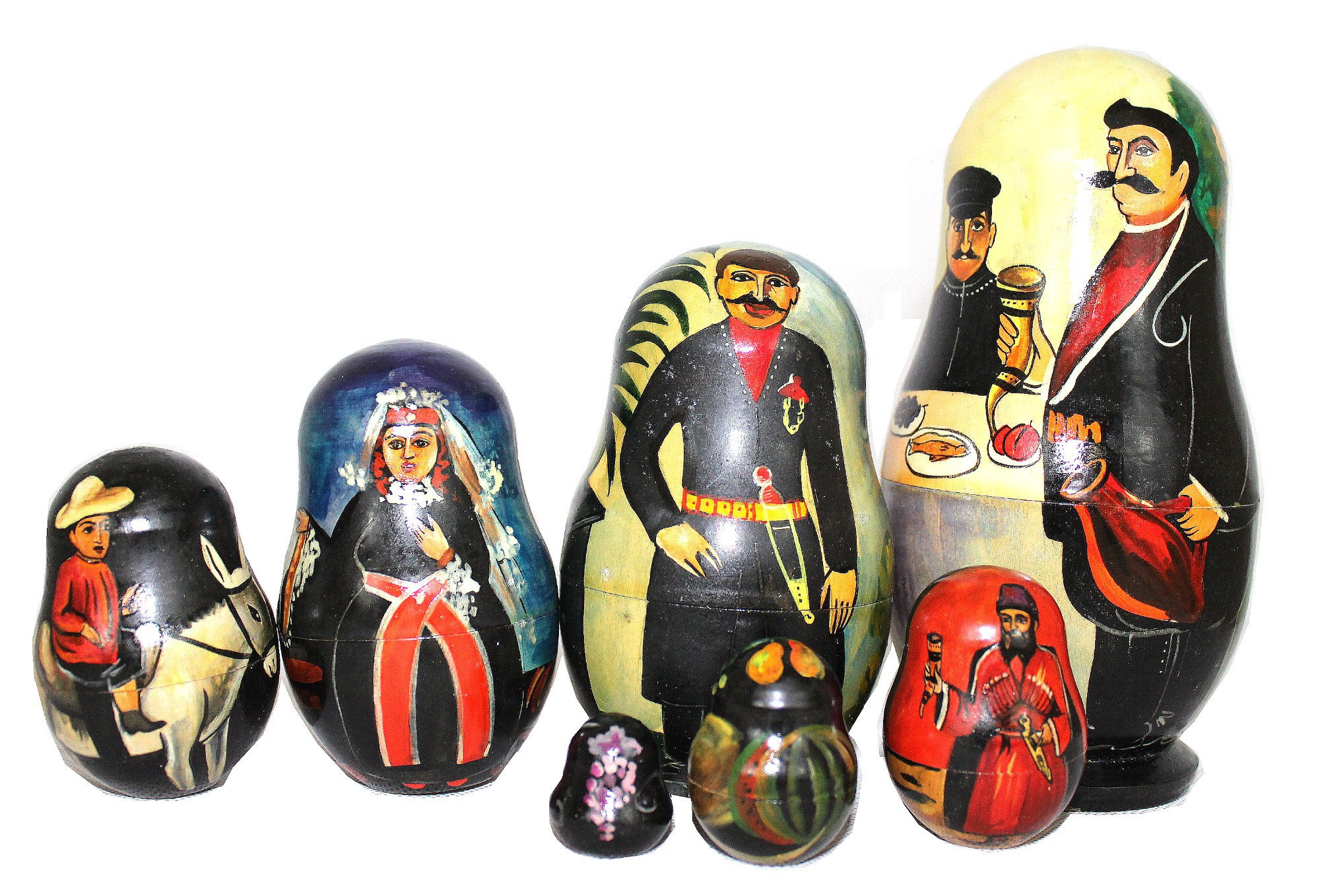 Hand Painted Russian Nesting Doll – Pirosmani Art, 7 Piece USSR ...