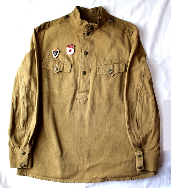 Vintage 1964 Soviet Army Gymnasterka Tunic, Badges, 4… - Gem