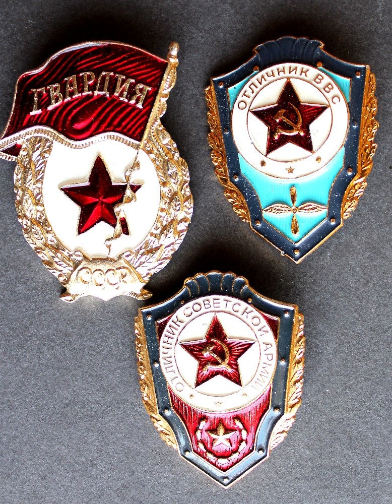 Vintage 1980 Soviet USSR ORIGINAL 6 Military Pins Cold War Era Badge of ...