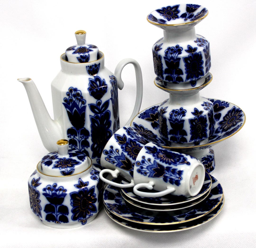 Vintage 1990s Original Made in Russia Blue White Porcelain Lomonosov ...