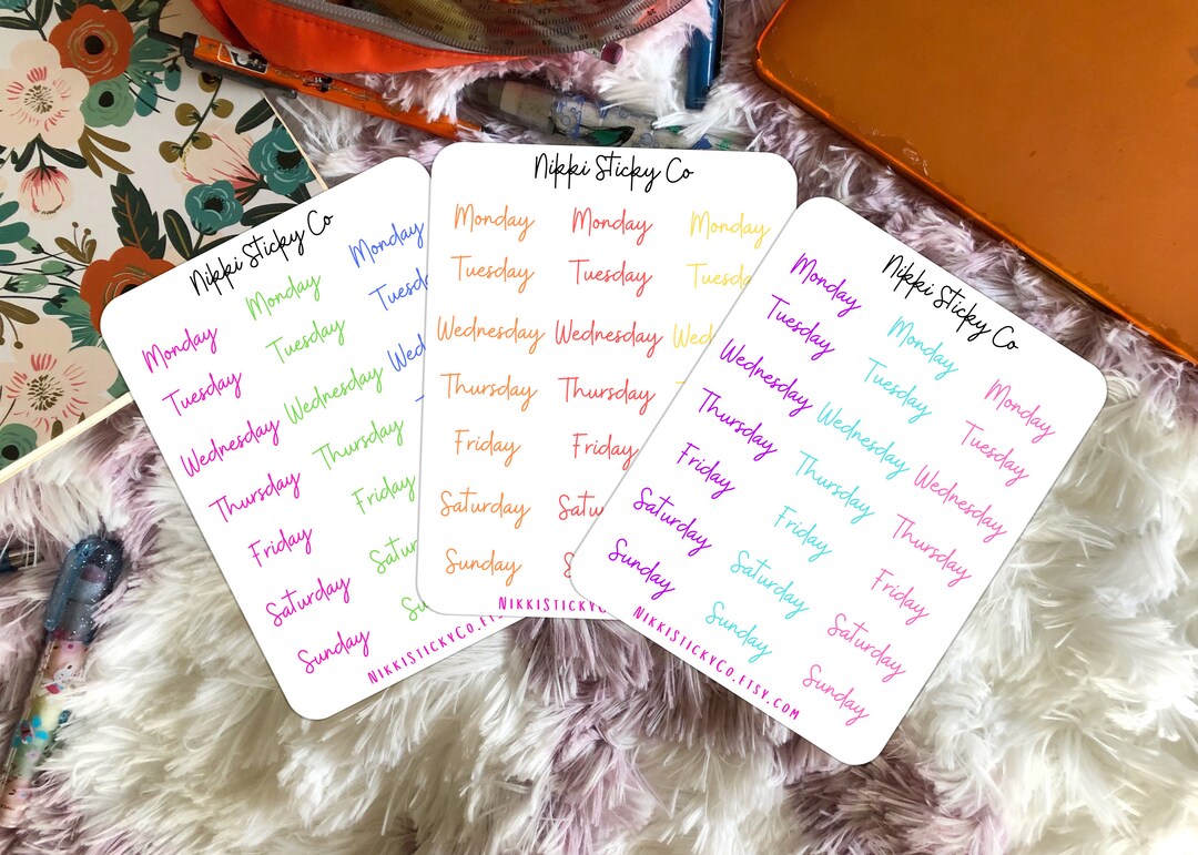 Colorful Days of the Week Stickers for Planner, Calendar, Journal ...