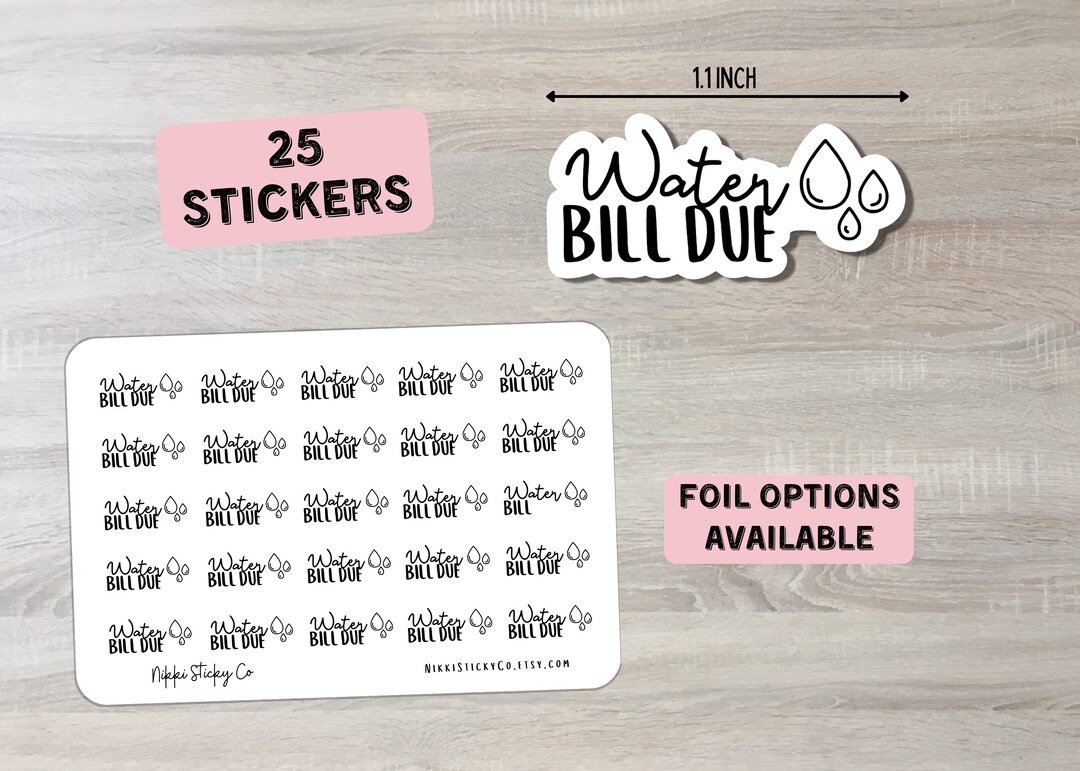 Water Bill Due Planner Sticker Sheet | Water Payment Due | Pay Bills ...