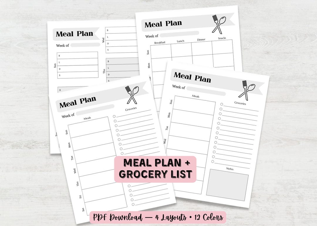 Weekly Menu and Grocery List Template | Printable Digital PDF With 4 ...