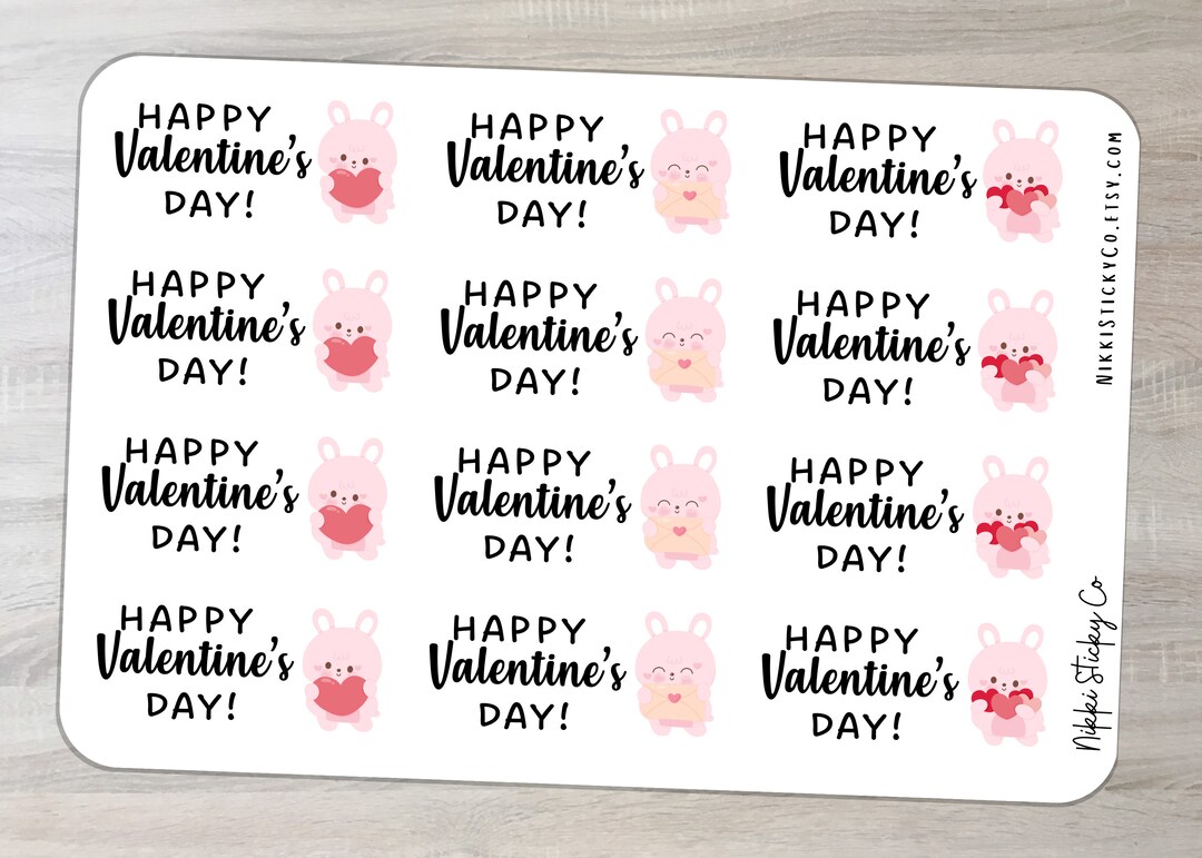 Happy Valentine's Day Bunny Stickers - Cute Kiss Cut Labels for Gifts ...