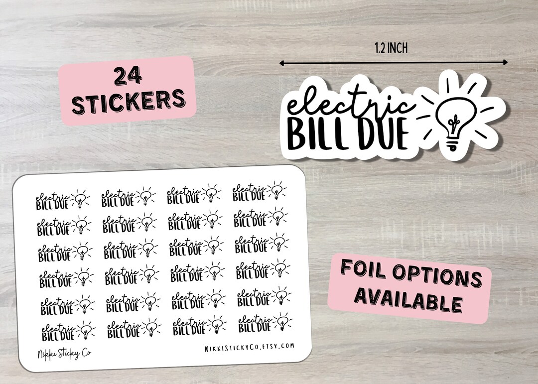 Electric Bill Due Planner Stickers Sheet | Light Payment Due Stickers ...