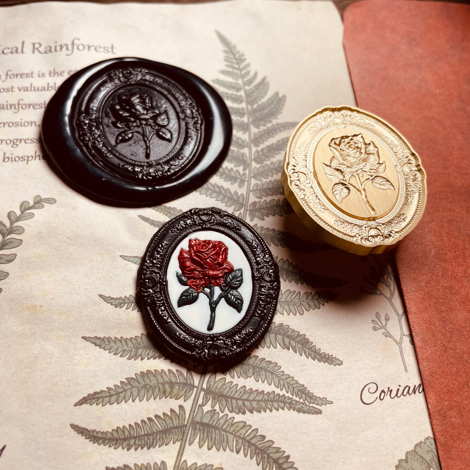 3D Embossed Rose Frame Wax Seal Stamp, 3D Rose Wax Seal Stamp, Retro ...
