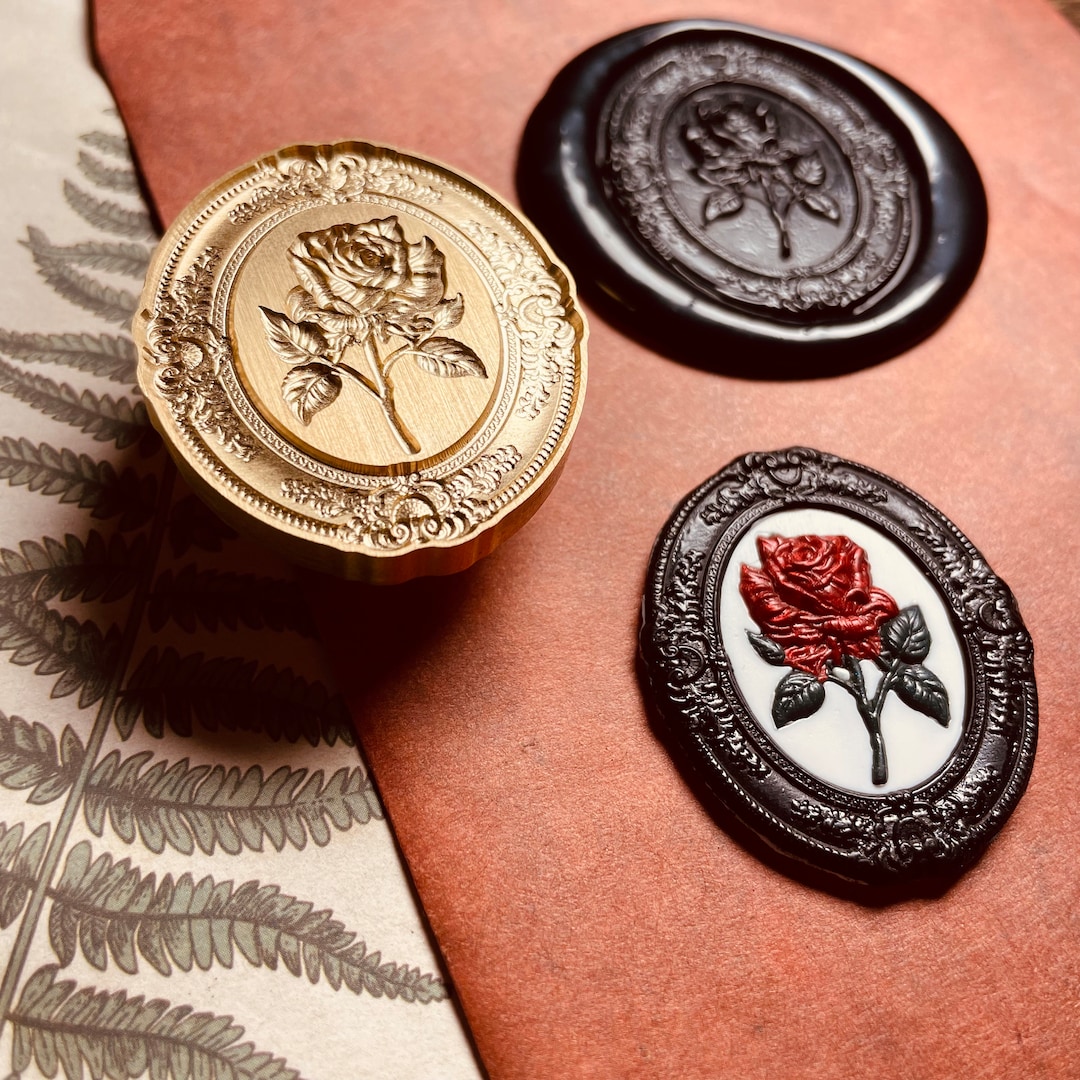 3D Embossed Rose Frame Wax Seal Stamp, 3D Rose Wax Seal Stamp, Retro ...