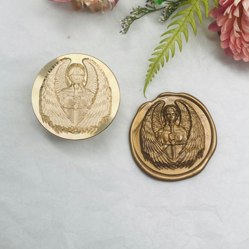 3D Angel With Sword Wax Stamp, Embossed Wax Seal Stamp, Retro Seal ...