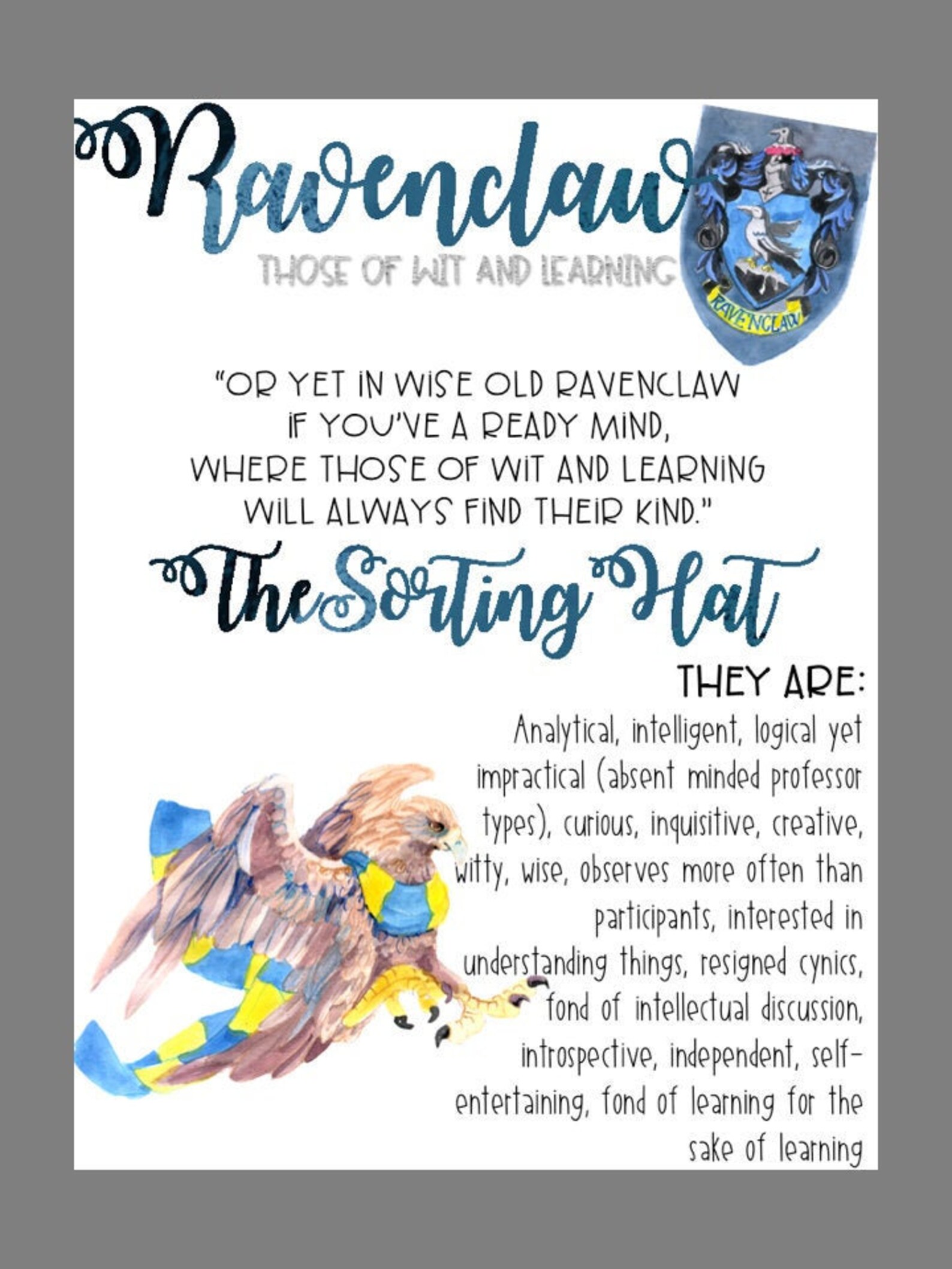 Ravenclaw House Poster | Etsy