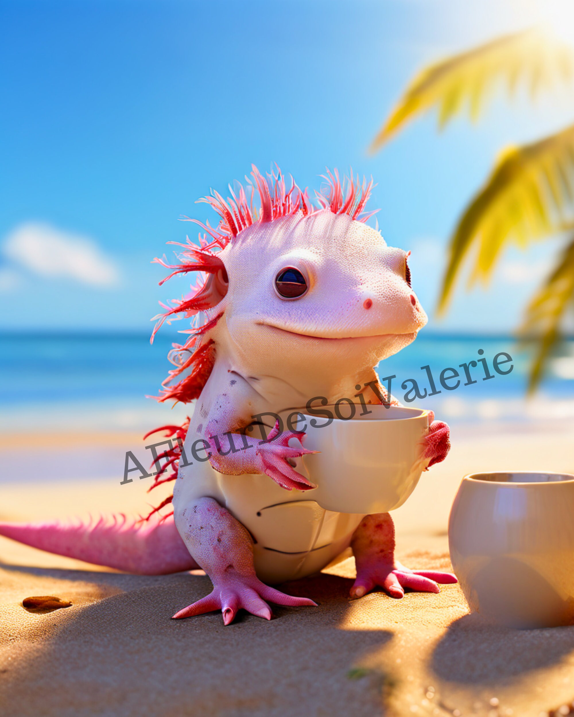 Axolotl, Cute Axolotl on Beach, Axolotl Art, Printable Wall Art, Animal ...