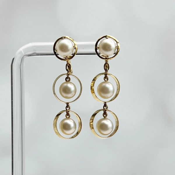 Triple Pearl Dangle Earrings - Etsy