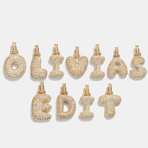 Gold Bubble Letter Necklace: Diamond Name Pendant, Twisted Chain - Etsy
