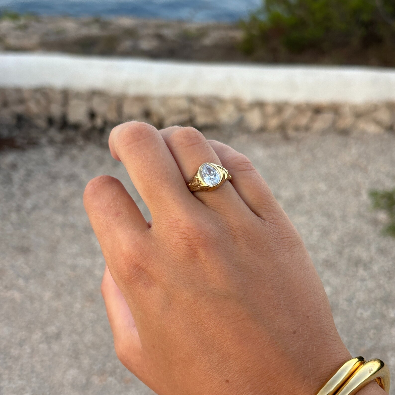 Handmade Gold Vermeil Pear Ring: Molten Stacking Jewelry - Etsy