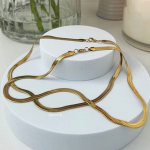 Gold Snake Chain Necklace, 18k Gold Plated Herringbone Necklaces, Waterproof Stacking Jewellery ...