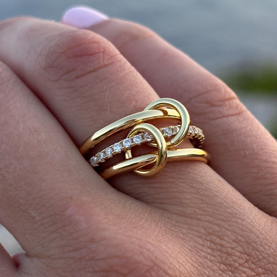 Gold Plated Intertwined Cubic Zirconia Ring - Triple Band Statement ...