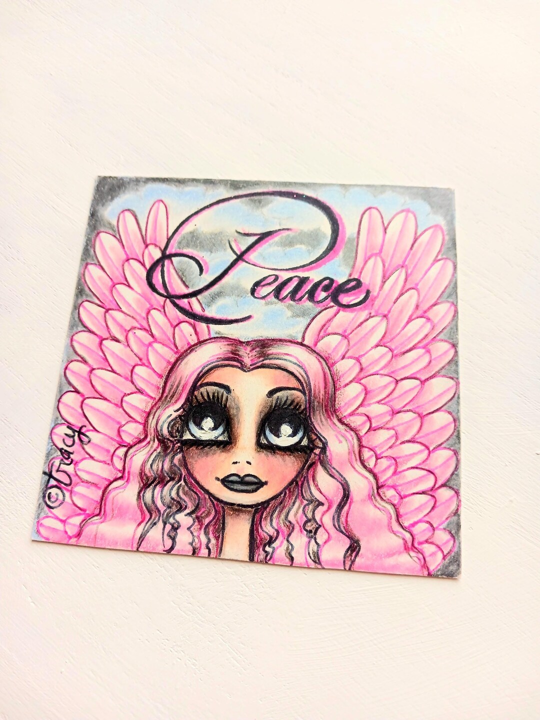 Angel Colored Pencil Original Art Card Drawing 4x4 One of a Kind ...