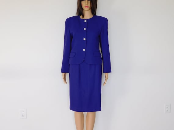 Vintage Purple Wool Skirt Suit: Rhinestone Filigree B… - Gem