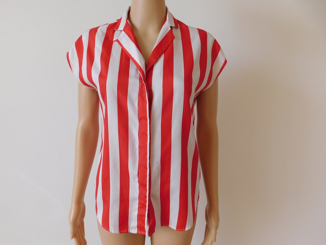 Vintage Stuart Lang Red & White Striped Cap Sleeve Summer - Etsy