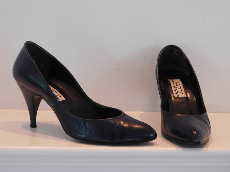 80's High Heels-jazz-made in Spain-navy Blue Leather Pointy Toe Pump ...