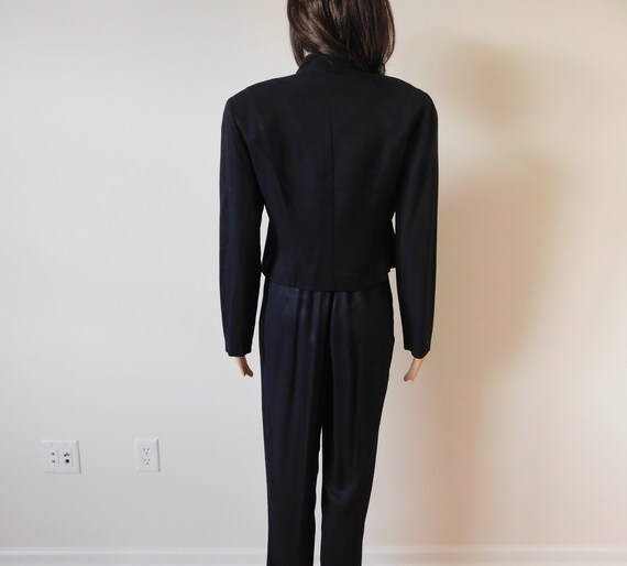 Military inspired pant suit-Navy blue crop jacket wit… - Gem