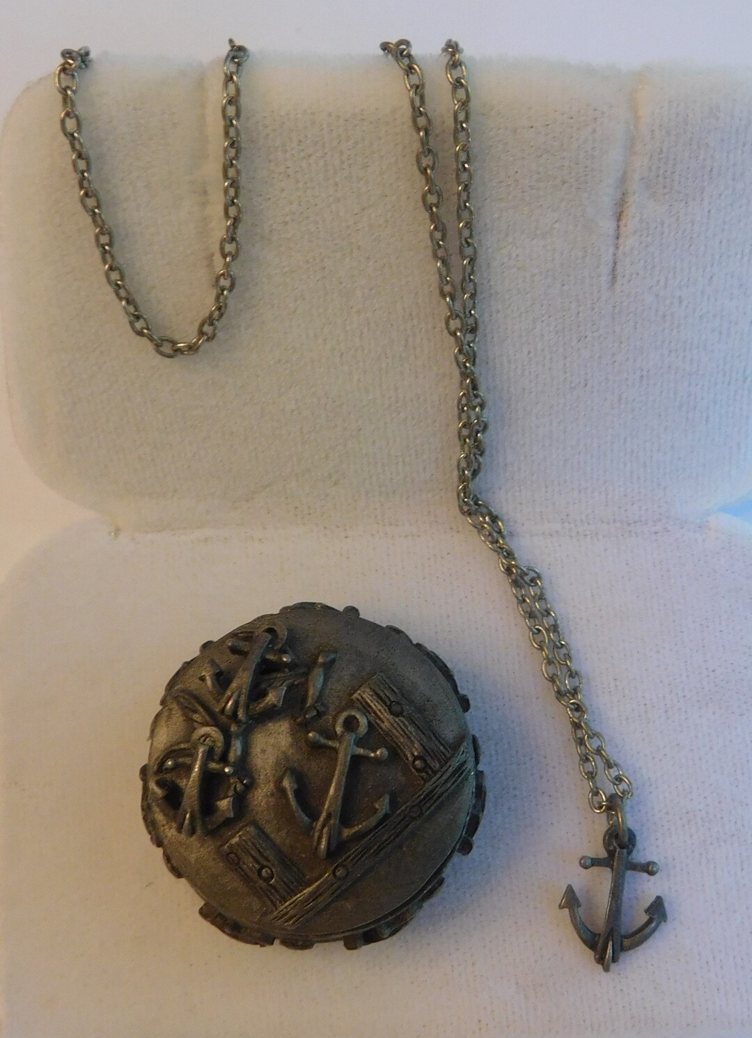 Vintage Pewter Anchor Theme Trinket Box With Earrings & Pendant-great ...