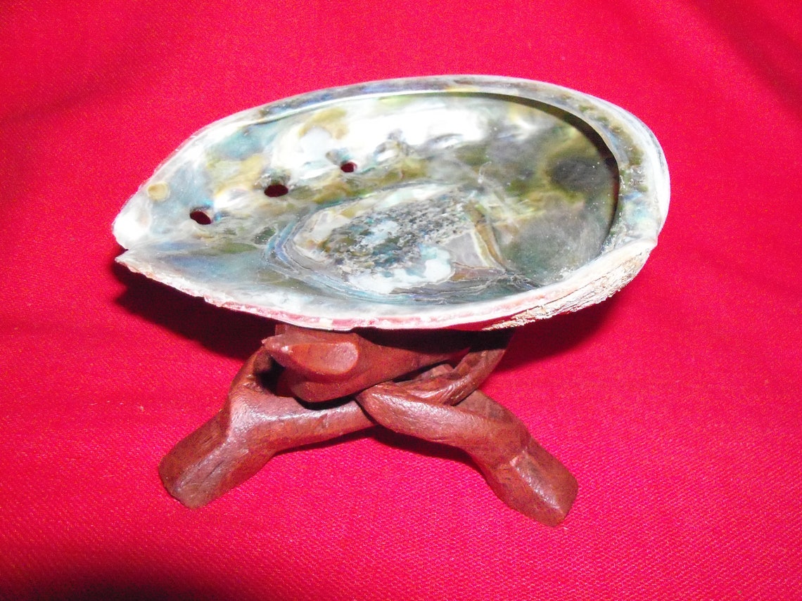 4 inch wood stand for abalone shells gemstones or other | Etsy