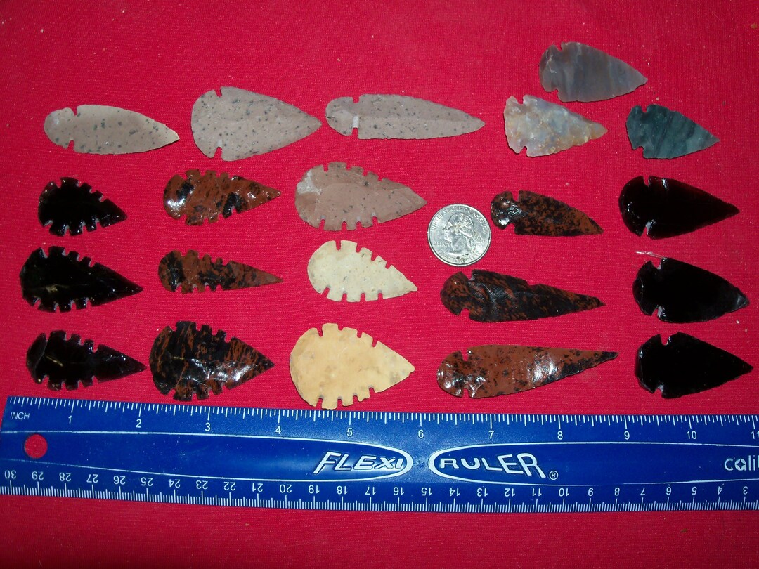 7 Different Exotic Arrowheads Serrated and Non Serrated Black Obsidian ...