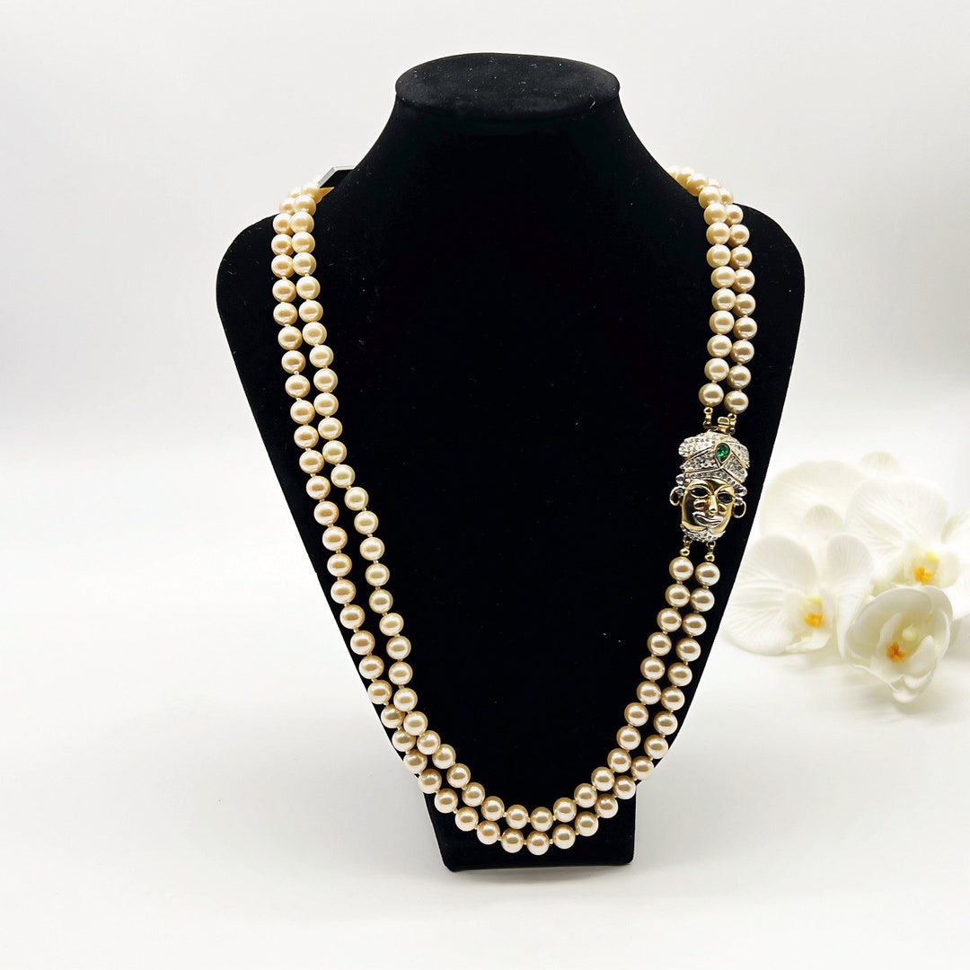 Pearl Necklace, Double Strand of Glass Pearls by L'officiel, Mask ...