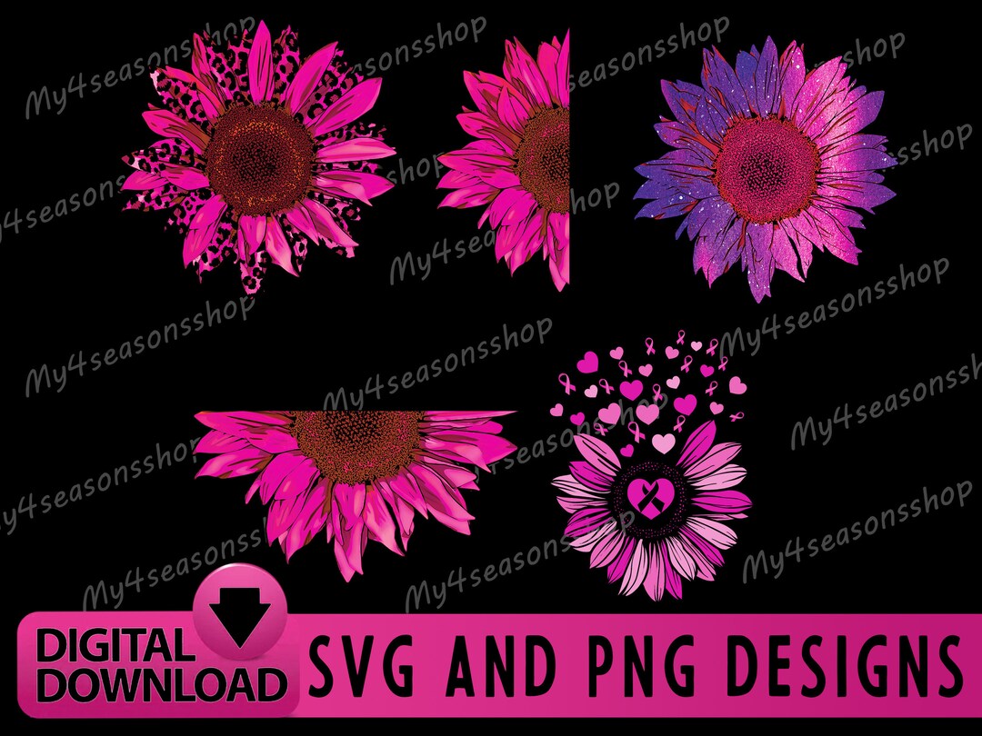 Pink Sunflowers Svg And Png Breast Cancer Awareness Svg Bundle Breast